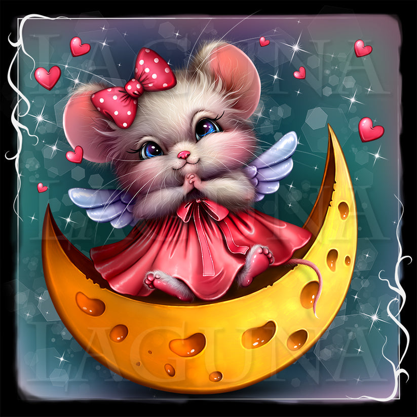 Angel Mouse Sitting on Cheese Moon – Laguna Art Shop